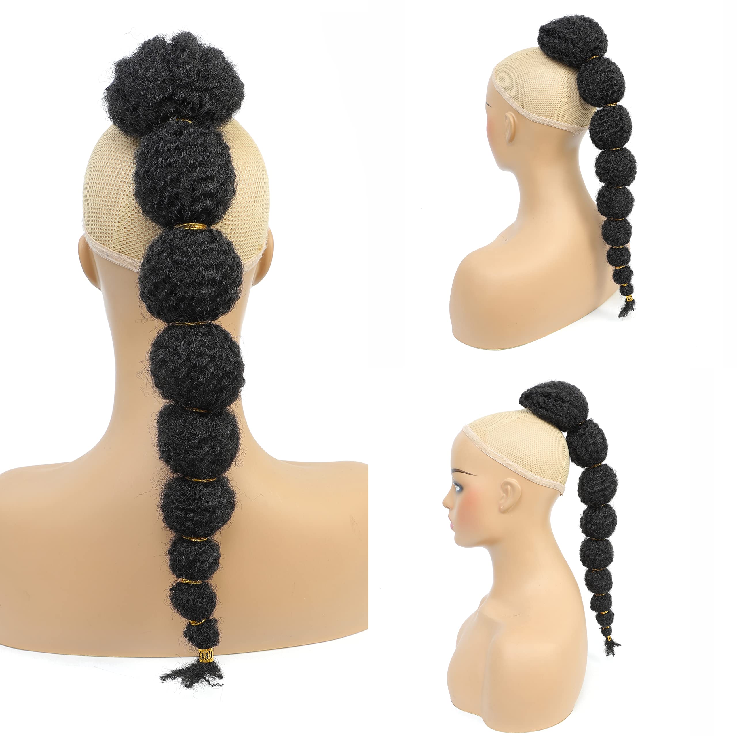 Miyamarch Drawstring Ponytail for Black Women 18 Inch Bubble Ponytail Lantenrn Braid Ponytail Protective Style Clip on Hair Extension Kinky Braided Afro Puff Drawstring Ponytail (18Inch, 1B#)