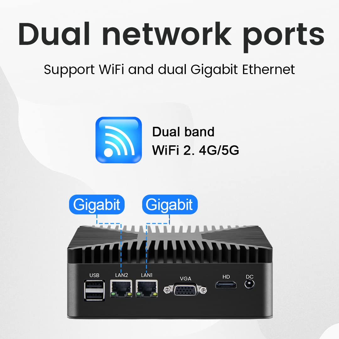 msecore Mini PC/HTPC, Celeron J4125 2.0GHz, 8GB RAM| 512GB SSD, Fanless Computer with Dual Band WiFi and Dual LAN, HDMI, VGA, Win10 Pro