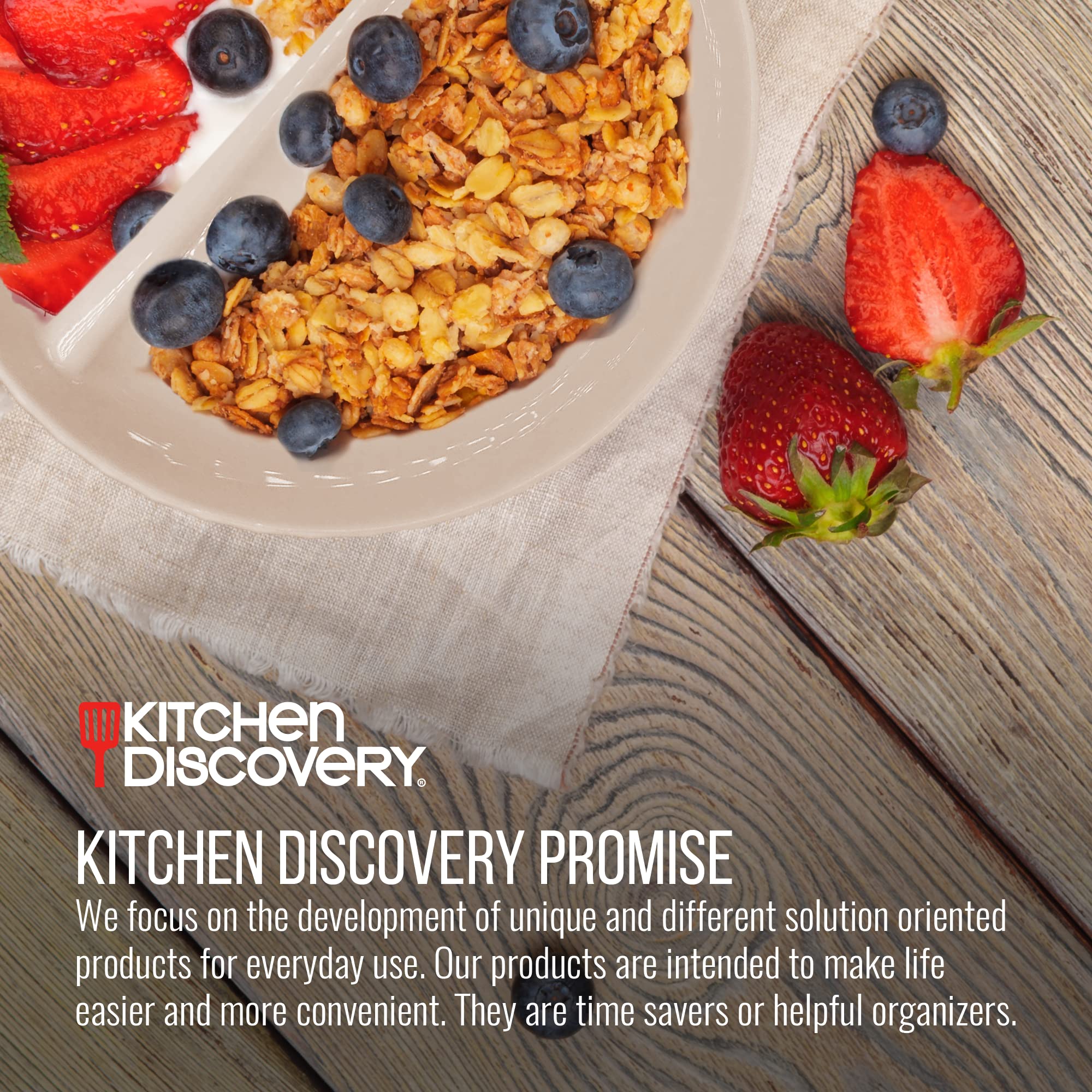 Kitchen Discovery Divided Cereal Bowl Anti Soggy, 2 Section Plastic Bowl Separates Milk from Cereal for Delicious Crunch, Soup and Side Bowl for Chips/Salsa, Soup/Crackers, Fruit, Yogurt