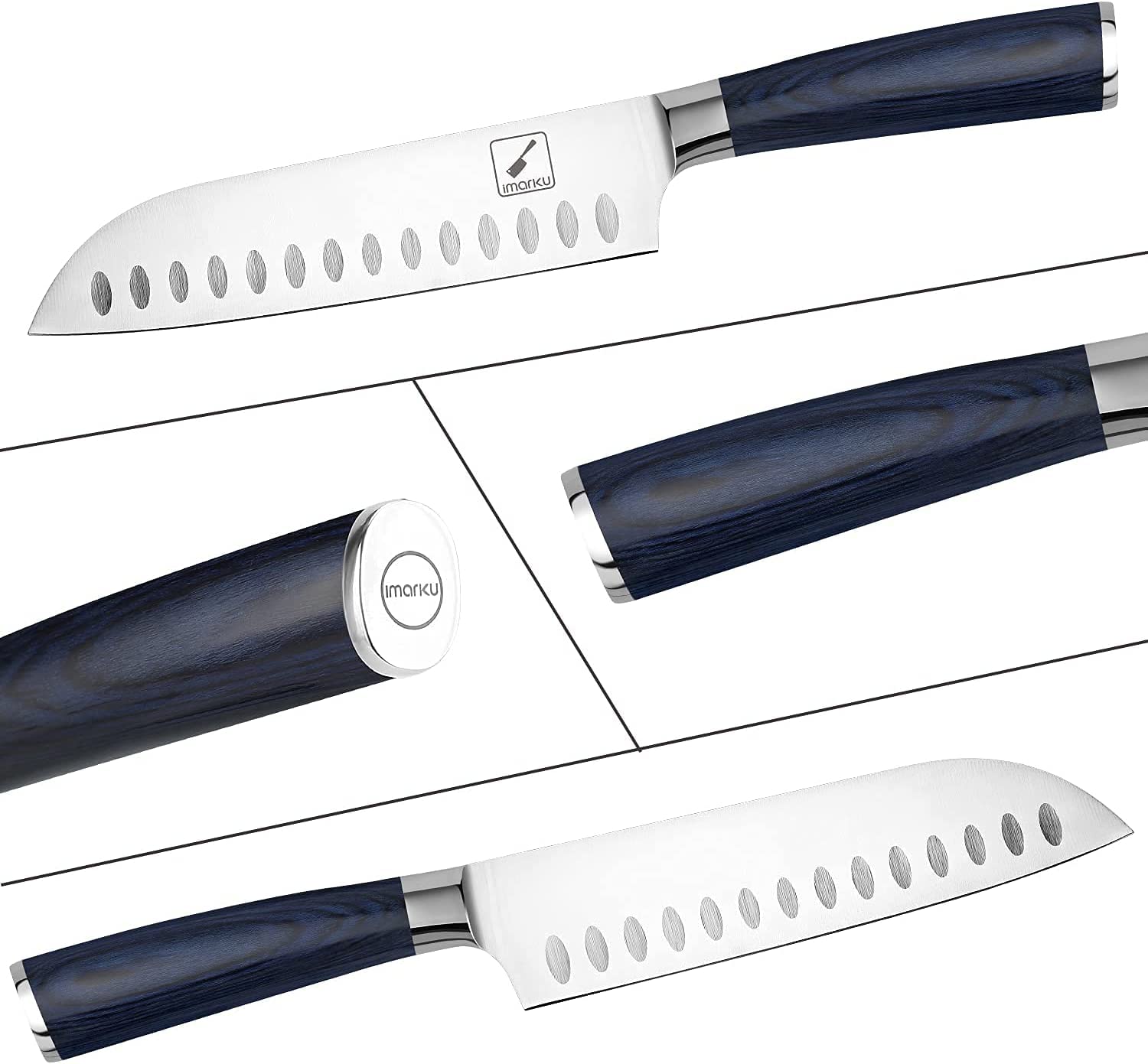 imarku Kitchen Knife 7 Inch Santoku Knife Ultra Sharp Chopping Knife - 7Cr17Mov Japanese Chefs Knife, Vegetable Knife, Best Cooking Knife Choice & Kitchen Gadgets 2023 (Blue)