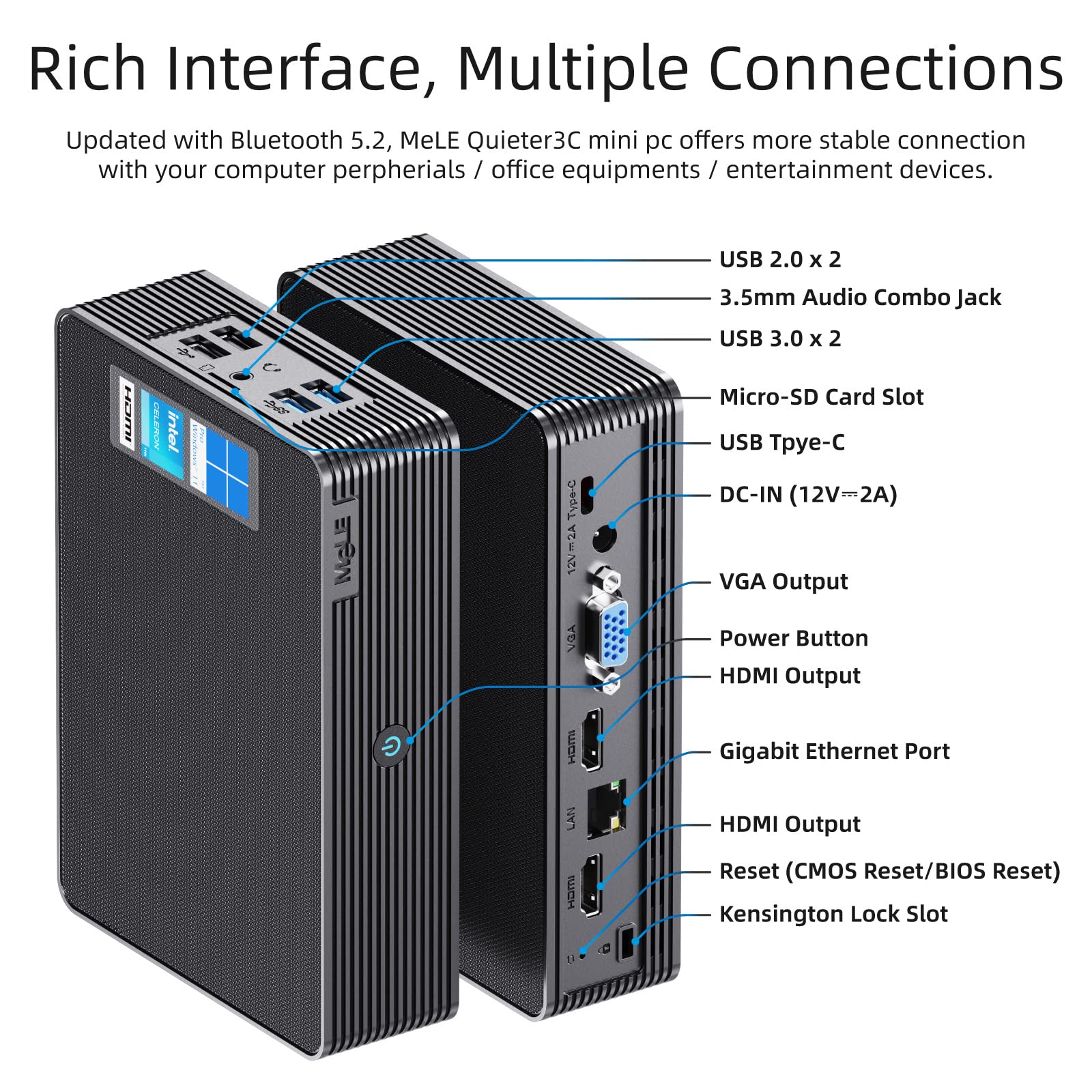 Mini PC,MeLE Quieter HD3 Fanless Mini PC Celeron N5105 16GB LPDDR4 512GB ROM Small Desktop Computer Micro Form Factor PC with WIFI 6,BT 5.2,Gigabit Ethernet,USB 3.0,Dual 4K HDMI,1x VGA for Office/Home