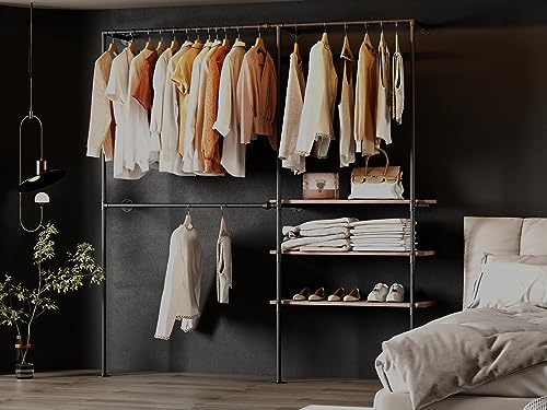 ONOTETUT Industrial Pipe Clothing Rack - Heavy Duty Wall Mounted Garment Organizer for Bedroom & Wardrobe Storage - Sturdy Hanging Rods, Multi-Purpose Design