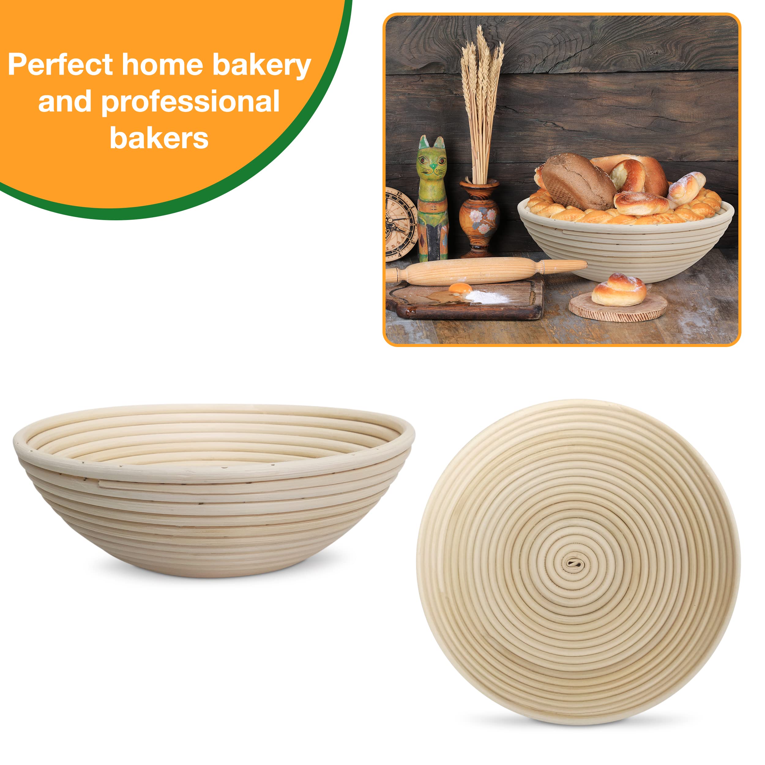 Lithos Bread Proofing Basket - 10 Inch Round Banneton Baskets Kit - Splinter-Free, Non-Stick Surface, Cloth Liners Accessories - Bake Bread Gifts for Home Bakers