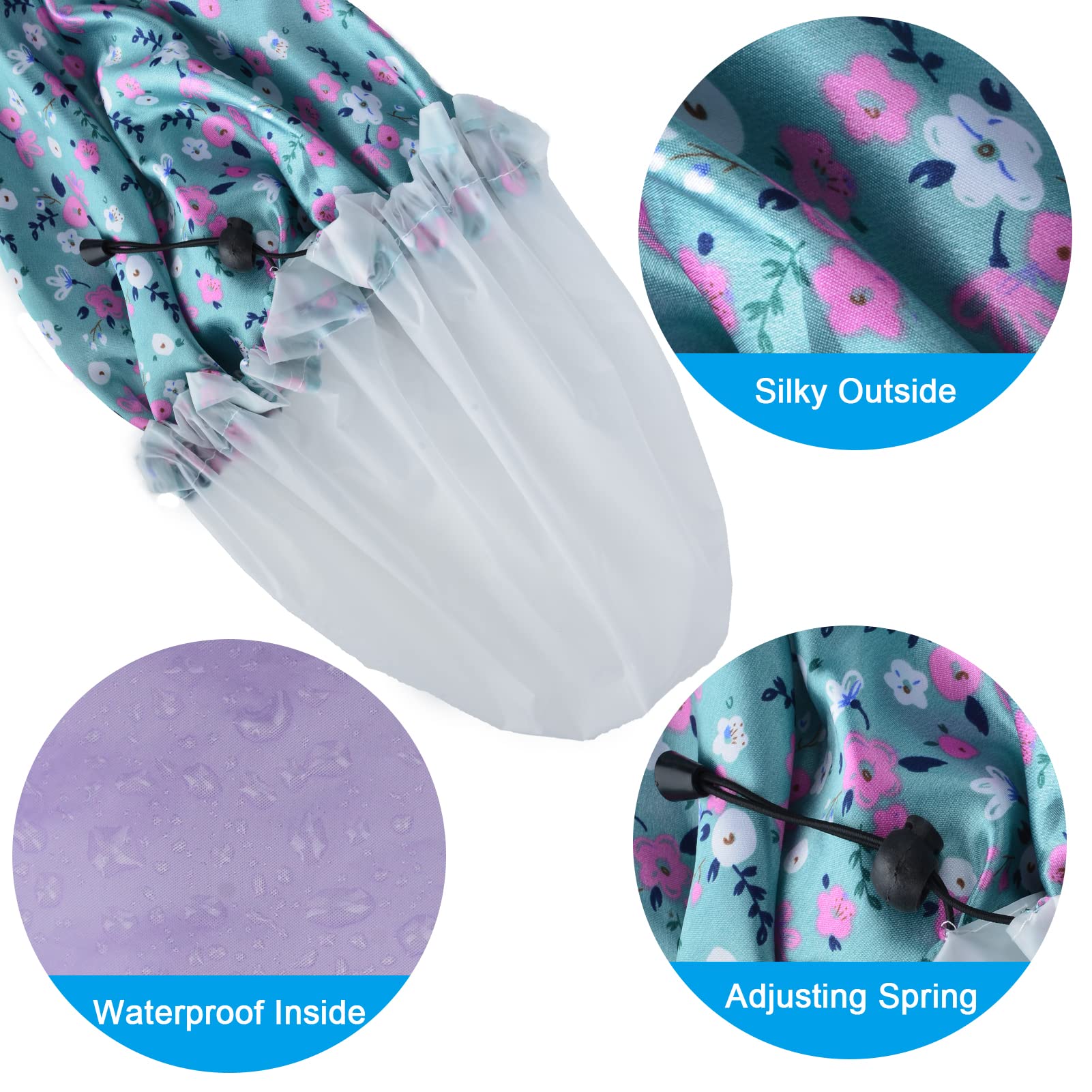 Luvruitaky 2PCS Shower Caps for Women Reusable Waterproof Adjustable Reusable Large Shower Cap Double-Layer Waterproof Bathing cap for Long Hair