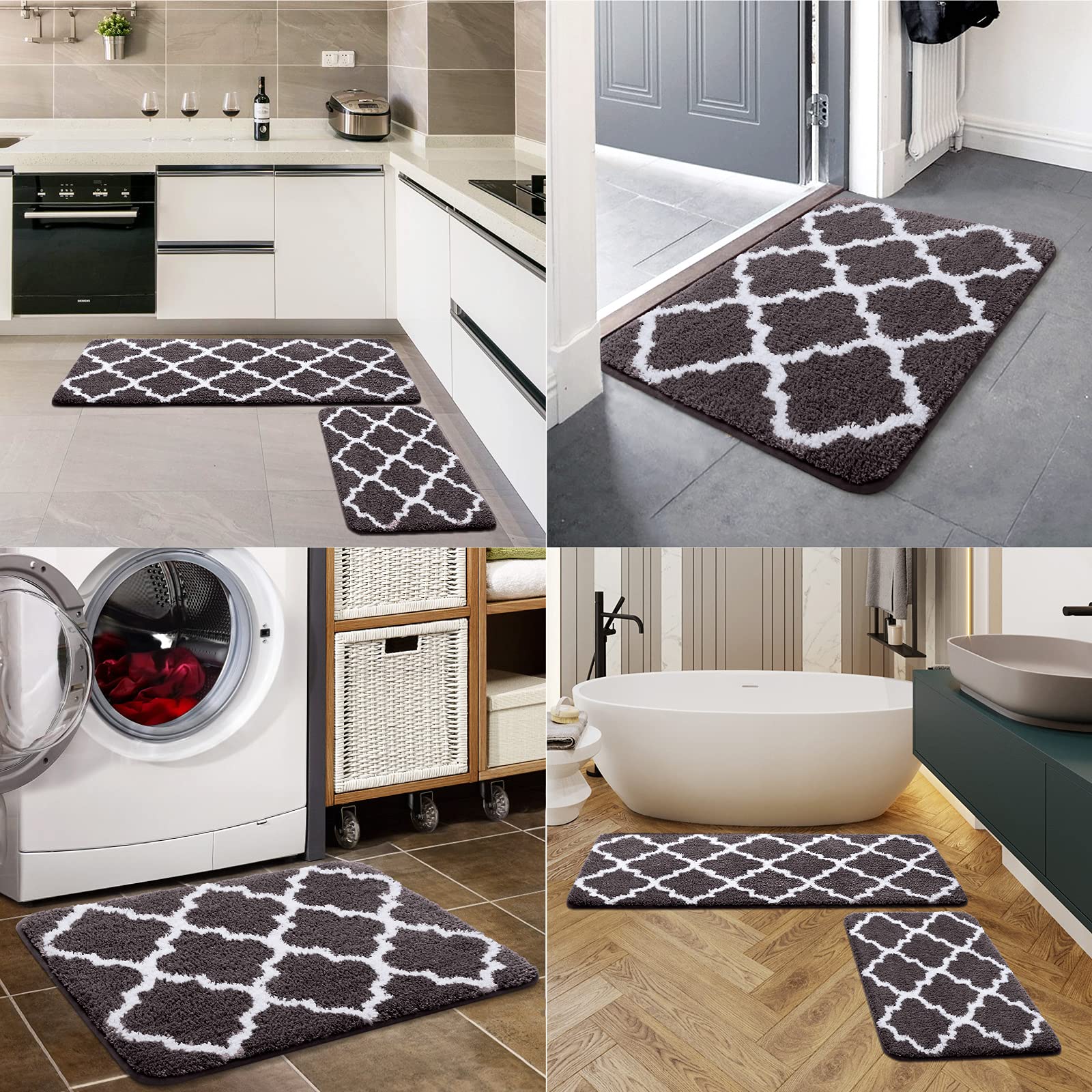 KMAT Kitchen Rugs and Mats [2 PCS] Super Absorbent Microfiber Kitchen Mat Non Slip Machine Washable Runner Carpets (Chocolate-17.3" x28+17.3"x47")