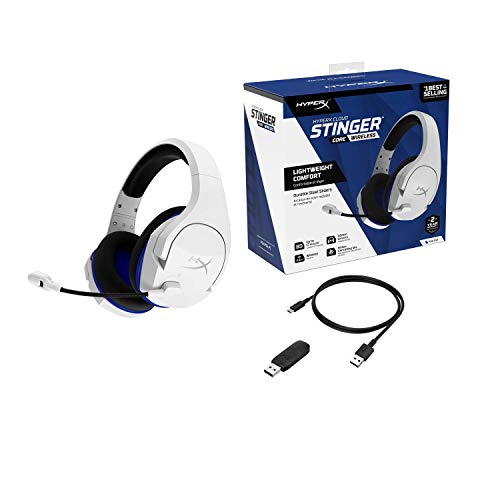 HyperX Cloud Stinger Core β Wireless Gaming Headset, for PS4, PS5, PC, Lightweight, Durable Steel Sliders, Noise-Cancelling Microphone - White (Renewed)