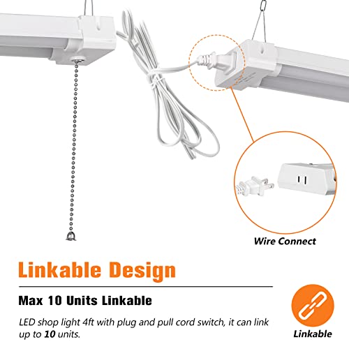 OOOLED 10 Pack LED Shop Light 4FT, 42W 4800LM 5000K Daylight Linkable LED Shop Light, Plug in Shop Light with Pull Chain (ON/Off), 4 Foot LED Shop Lights for Workshop, Garage, Shop