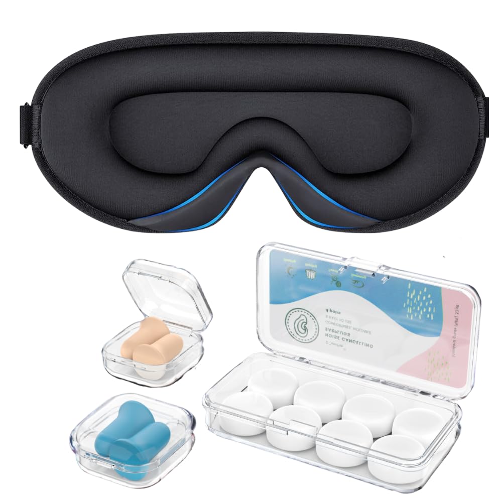 Mavoslg Silicone Earplugs - Ultra Soft Foam Earplugs - Sleep Eye Mask for Men Women, Upgraded 3D Hollowed Design, Value Pack–for Sleeping, Snoring, Travel, Airplanes, Shift Work,32dB Highest NRR