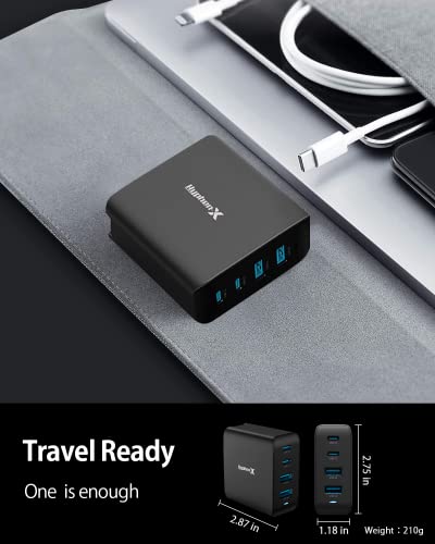 Hyphen-X 100W USB C Charger, GaN Fast Type C PD Charging Station for MacBook Pro Air 16in 14in 2021 13inch 2022, iPhone 14 13 Pro, iPad Pro Air, Galaxy, XPS, USB-C Laptops and More(Black)