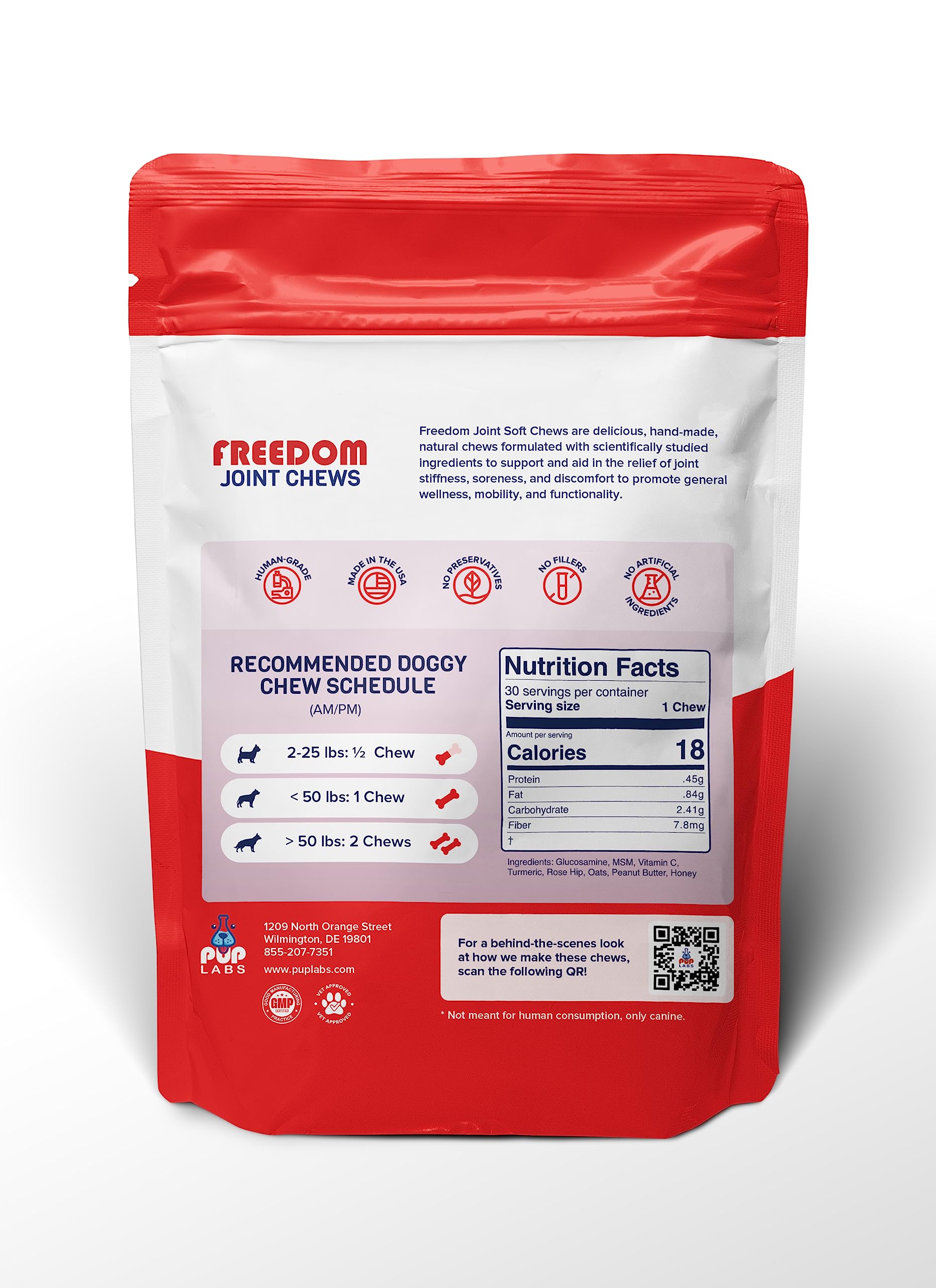 Pup Labs Freedom Joint Chews - Delicious Dog Hip and Joint Supplement - Vitamins Packed with Super Nutrients - Keep Your Pup Happy and Active - Made for All Dogs and Breeds - Made in the USA, 30 chews