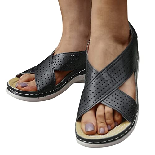 Ladies Fashion Summer Boho Wedge Heel Sponge Hook&Loop Sandals Wide Wedge Sandals for Women Wide Width