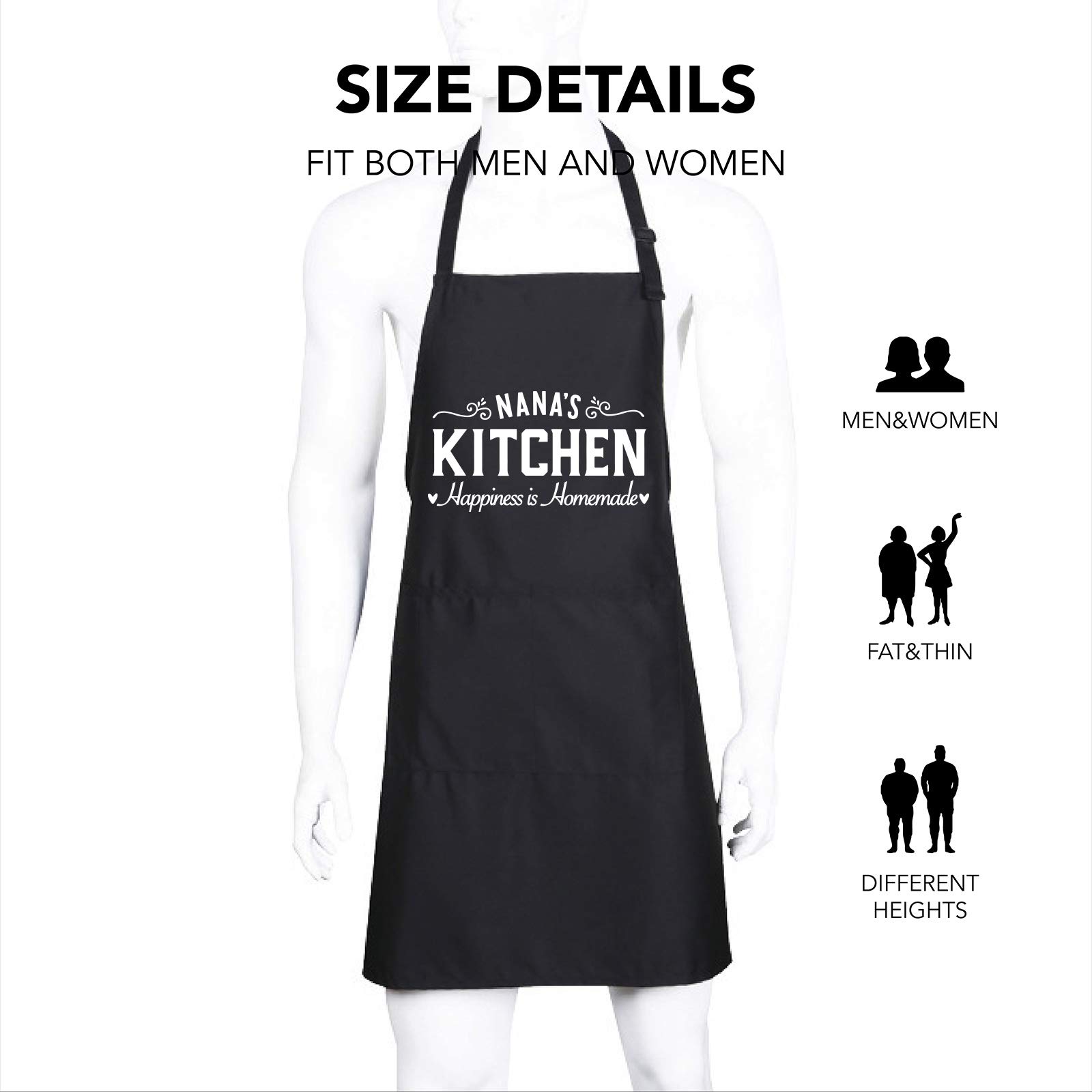 Ihopes Funny Black Apron for Mom Women Nana,Nana's Kitchen Cooking Apron with 2 Pockets and Adjustable Neck Strap,Birthday/Christmas/Mother's Day Kitchen Gifts, Large