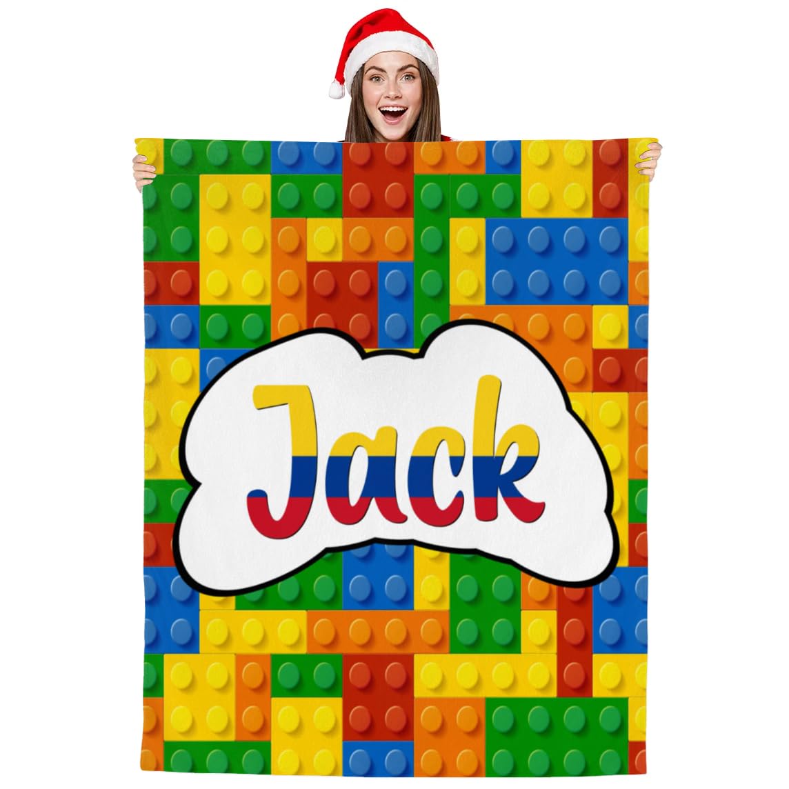 LLCXCSI Personalized Blankets with Name Customized Kids Blankets for Girls Boys Adults Throw Blankets for Bedroom Decor Christmas Birthday Gift(40"×50" Colorful Building Blocks)