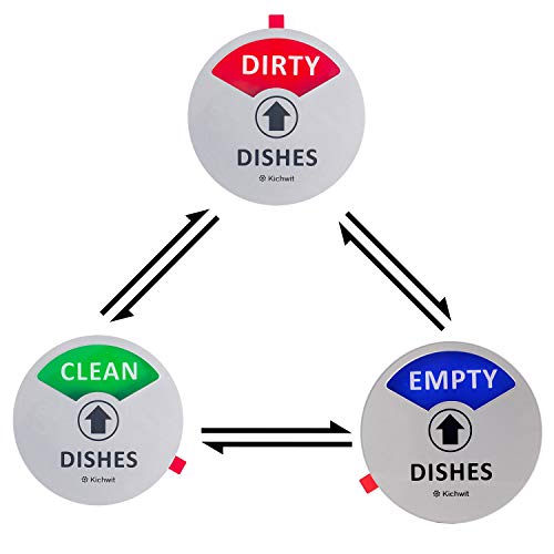 Kichwit Clean Dirty Dishwasher Magnet with The 3rd Option “Empty”, Non-Scratch Strong Magnet Backing & Residue Free Adhesive, 3.5” Diameter, Silver