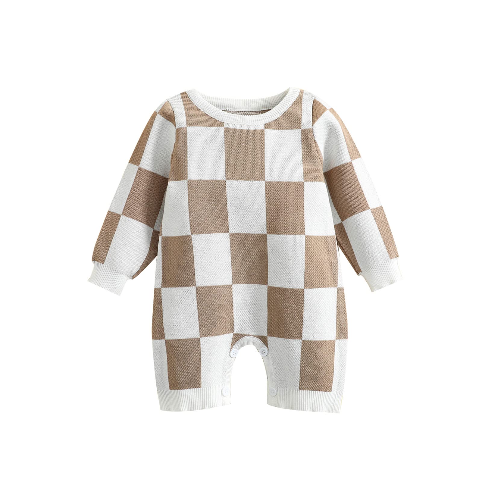 Lamgool Baby Girls Boys Checkered Jumpsuit Knitting Longsleeve Casual Plaid Romper Outfit for Fall 6-12M