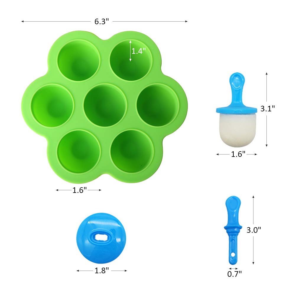 Mini Silicone Popsicle Mold, 7-cavity DIY Ice Pop Mold with Colorful Plastic Sticks, Popsicle Makers for Egg Bites, Lollipop and Ice Cream Mould, Baby Food Storage Container, Non-Stick Ice Cube Trays