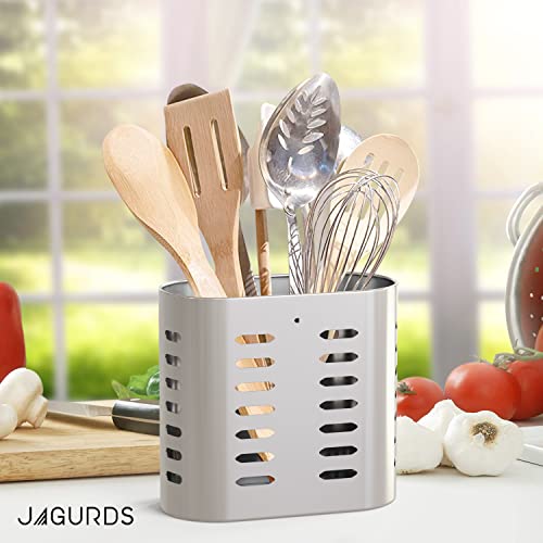 JAGURDS Stainless Steel Kitchen Utensil Holder for Countertop - Spoon and Fork Holder Silverware Caddy - Hanging Utensil Holder (1 pc - Stainless Steel Mirror Finish)