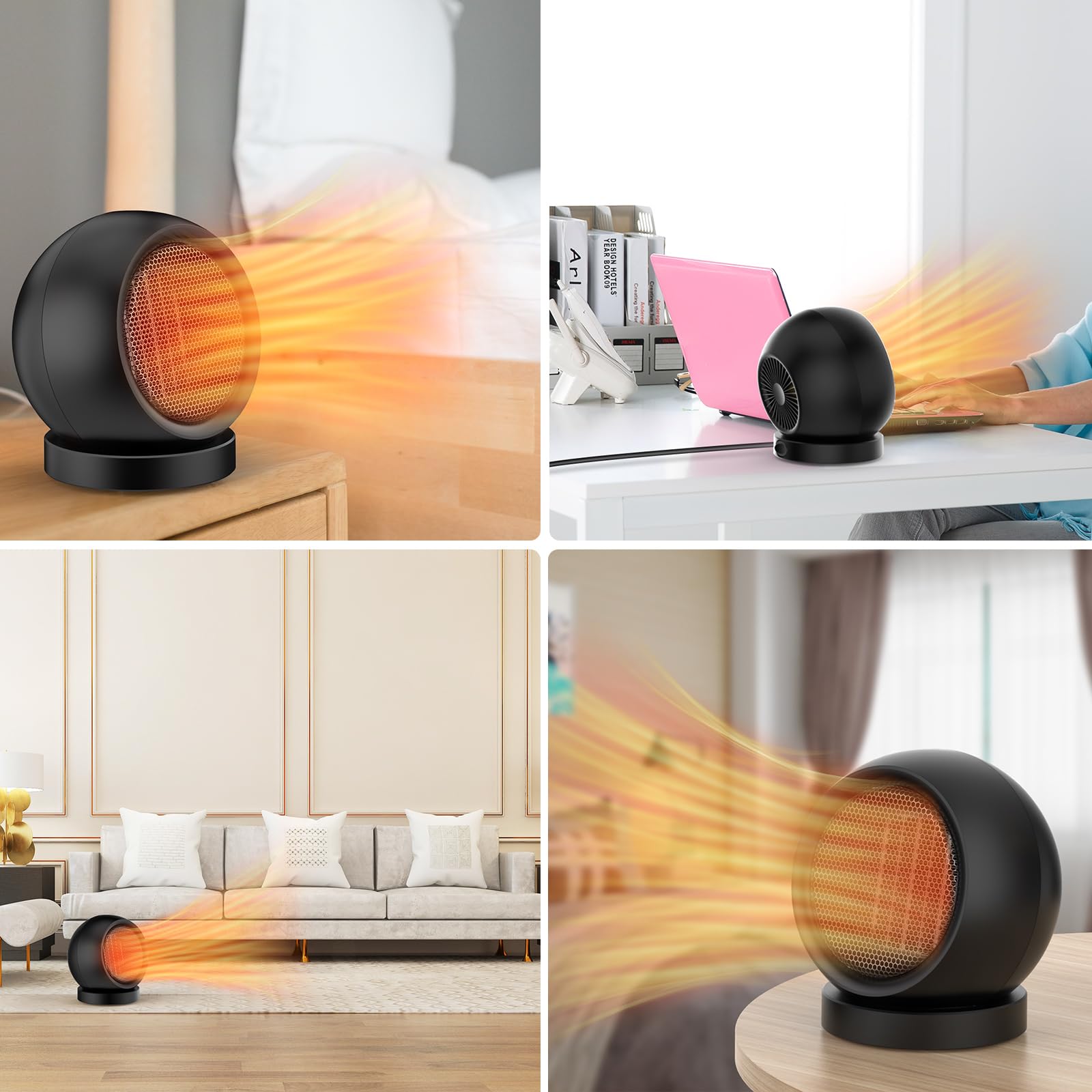 Lmkeji Desk Heater,600W Energy Efficient Desktop Heater for Indoor Use,Safe and Quiet for Bedroom Home Office Desk Use(Black)