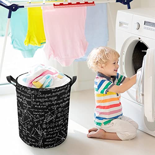 Mathematical Formula Laundry Basket Round Collapsible Storage Bin with Drawstring and Handle for Bedroom Bathroom Toys Room 17.3" X 13.8"