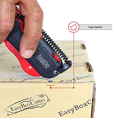 Modern Box Cutter, extra tape cutter at back, dual side edge guide, 3 blade depth setting, 2 blades and holster - Red Color 2000