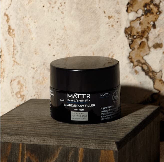 MATTR Beard/Brow Fix - Cosmetic Solutions for Men - Hair Filler and Growth Promoting Dye for Patchy Beards, Grey Hair Coverage, Hairlines & Eyebrows - Vegan Makeup - Travel-Size Jar - 15g (Blonde)