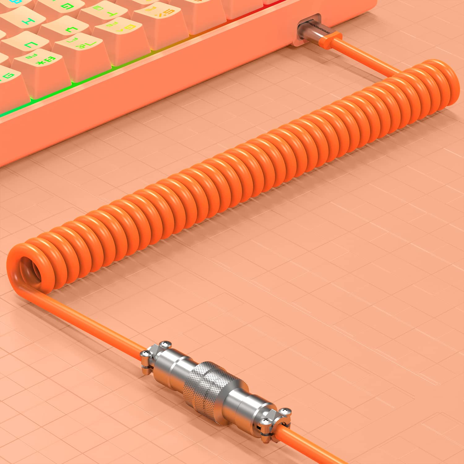LexonElec Gaming Keyboard Cable, USB-Type C Dual Sleeve Stable Connection Mechanical Keyboard Cable, 2.0M (0.66 ft.) with Detachable Metal Flyer, Not Easy to Knot for PC Gamers(Orange)