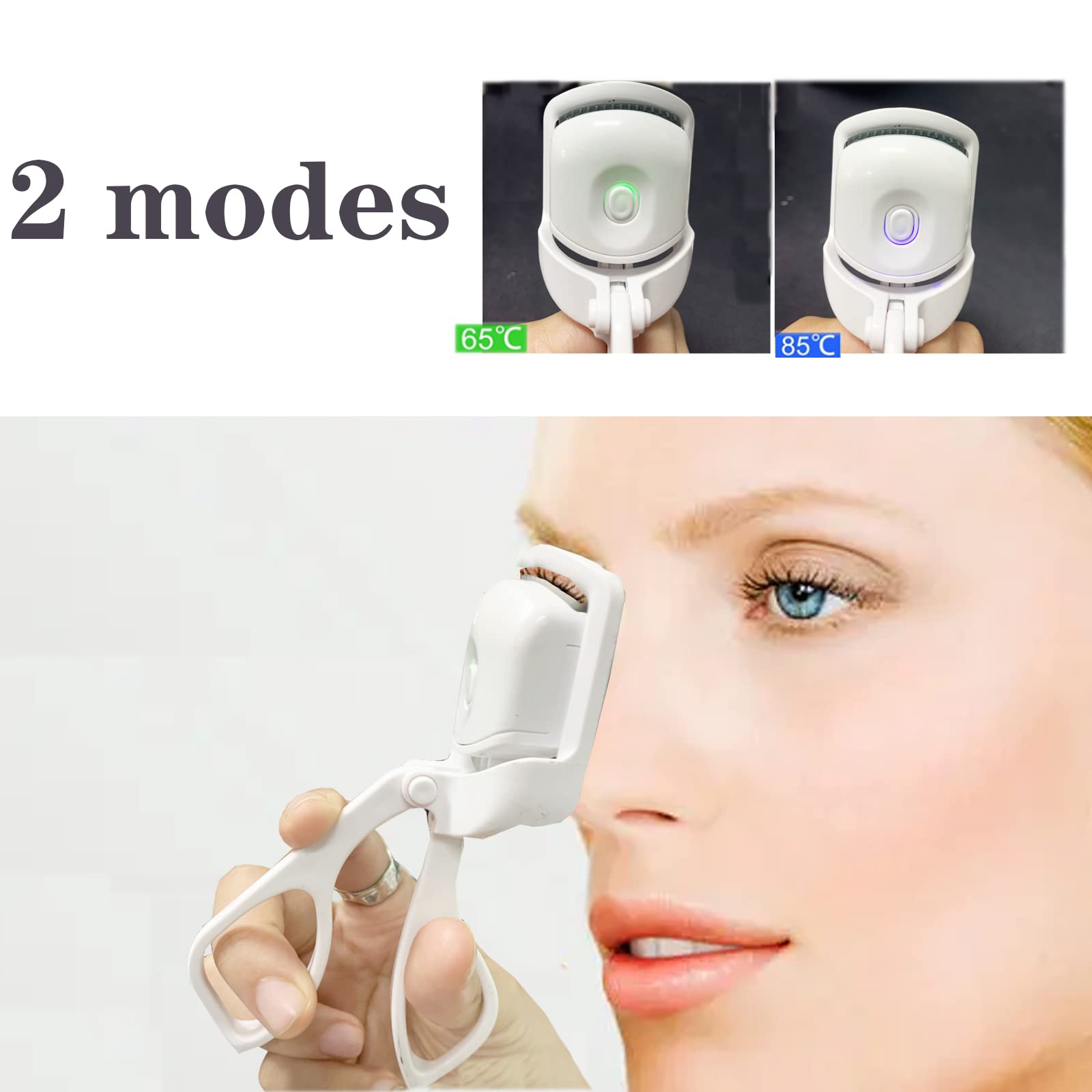 MMSBOG Heated Eyelash Curler, Electric Eyelash curlers 2 Heating Modes USB Rechargeable, Curling Eye Lashes Long Lasting,Ideal Gift for Women (White)