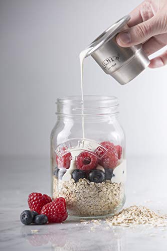 Kilner Snack On The Go Glass Jar Set Stainless Steel Cup Keeps Dry Ingredients Separate from Wet Foods, 17-Fluid Ounces, 0.5L