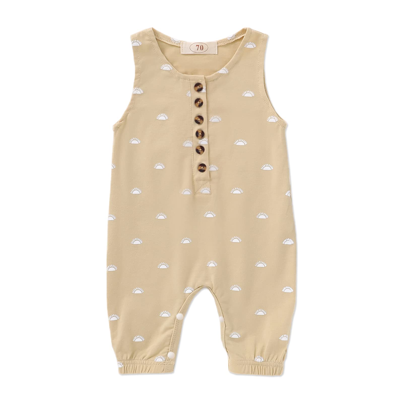 PATPAT Baby Boy Rompers Sleeveless Button Up Print Striped Solid Color Tank Jumpsuit Clothes Outfits Light Blue 6-9 Months