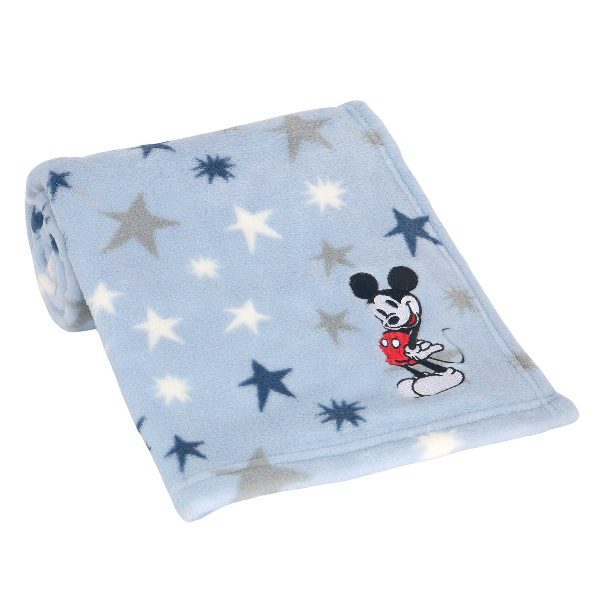 Lambs & Ivy Disney Baby Mickey Mouse Blue Star Fleece Embroidered Baby Blanket