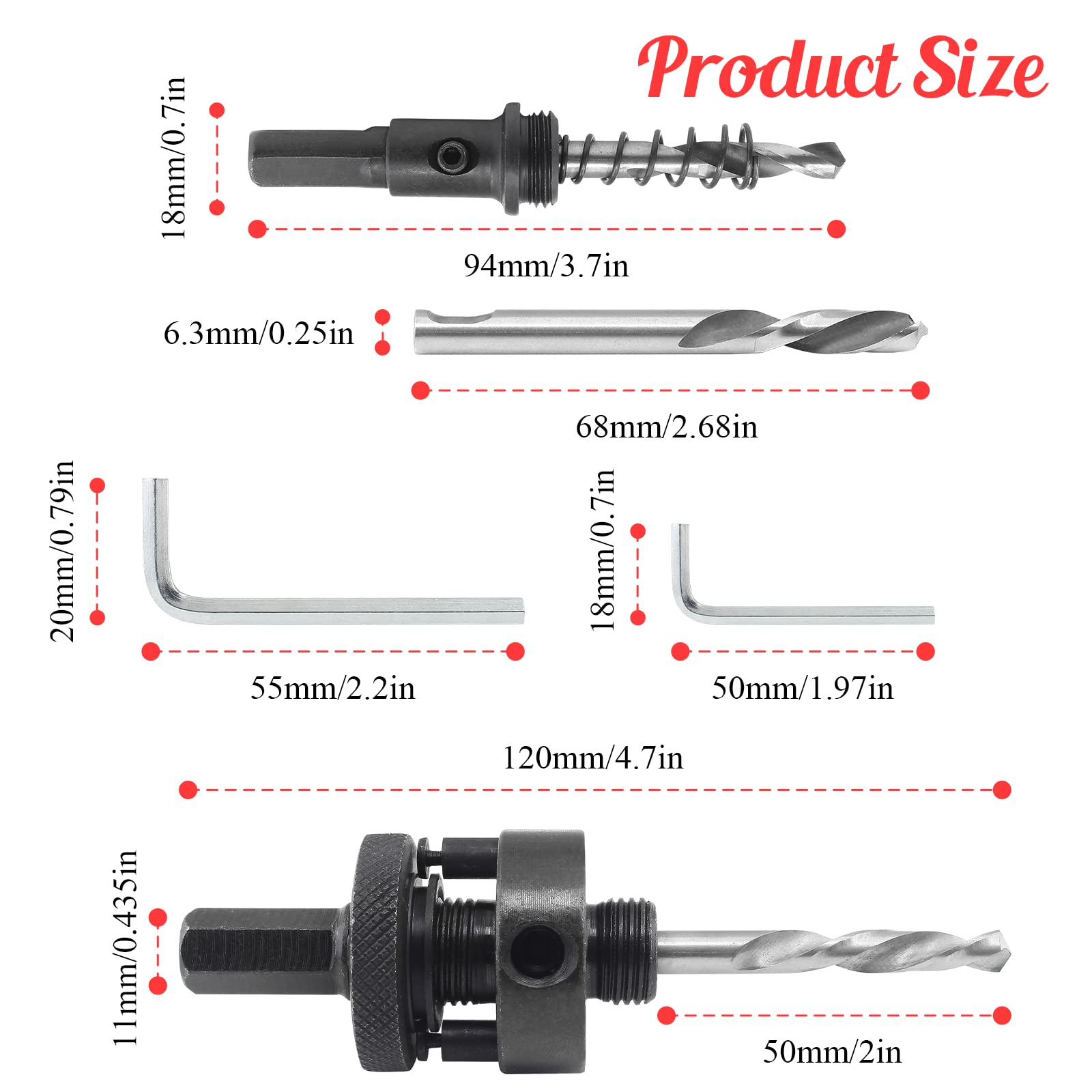 Kyuionty Hole Saw Mandrel, Shank Hole Saw Arbor Heavy Duty Quick Change Mandrel with 1/4 Inch Replacement Pilot Drill Bits