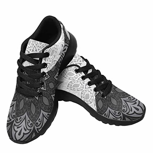 InterestPrint A Black and White Mandala Women's Running Shoes Lightweight Non-Slip Breathable Walking Shoes US8