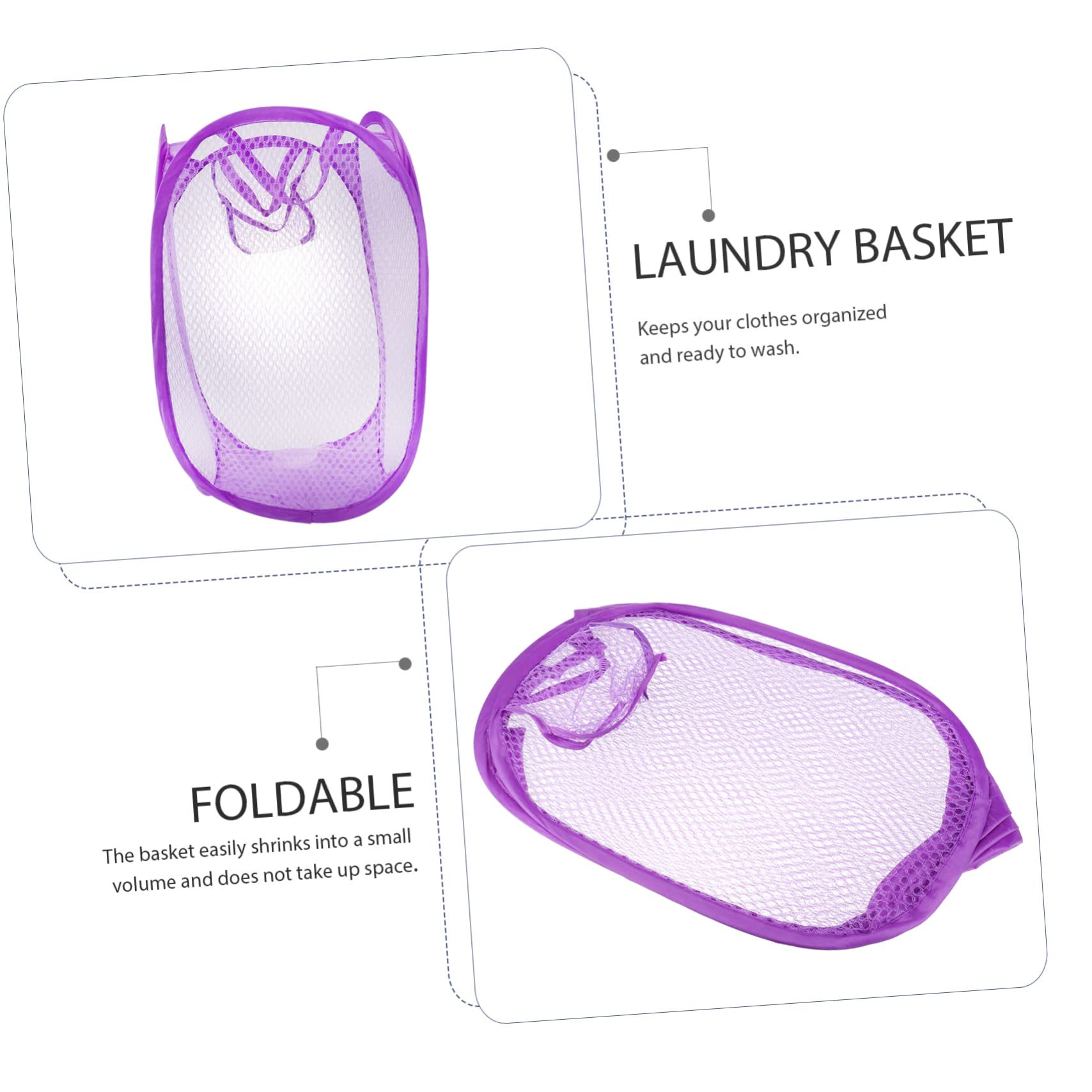 VILLFUL Foldable Mesh Laundry Basket Hamper with Easy Open Design for College Dorms Portable Clothes Storage with Carry Handles and Side Pocket for Convenience