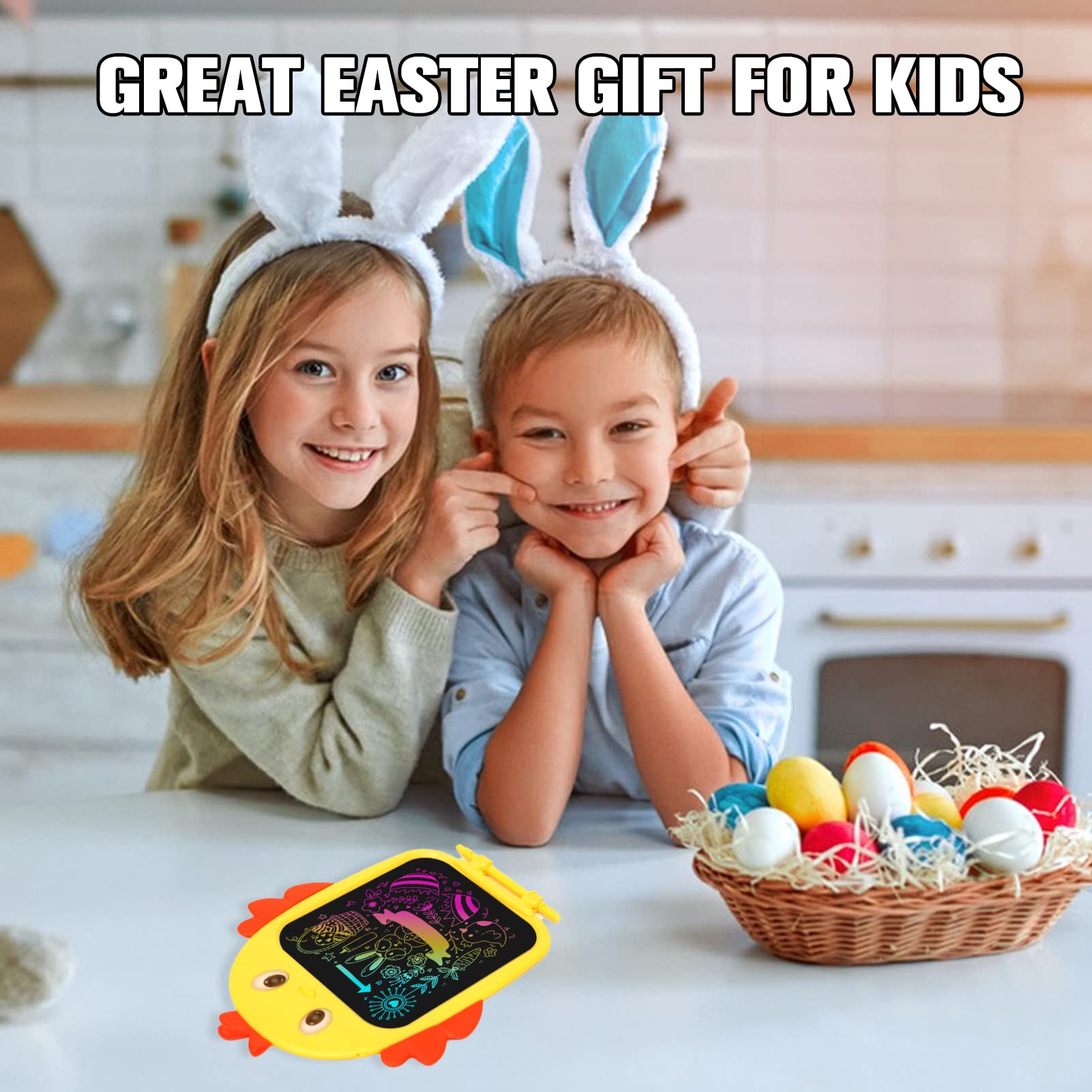 LCD Writing Tablet Toddler Toys, 8.5 Inch Doodle Board, Electronic Drawing Tablet Drawing Pads, Yellow Chick Drawing Board Easter Gift for Kids Boys Girls, Easter Basket Stuffers