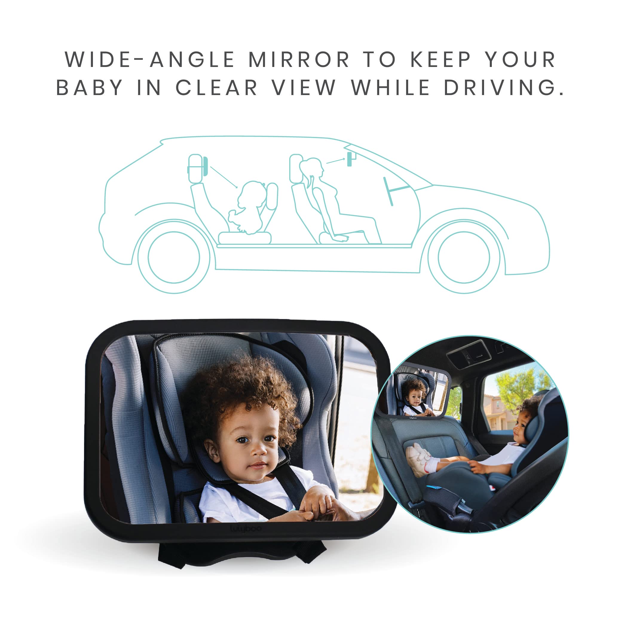 Lulyboo Large Baby Mirror for Car with 360° Rotation, Adjustable Rear Facing Car Seat Mirror, Black