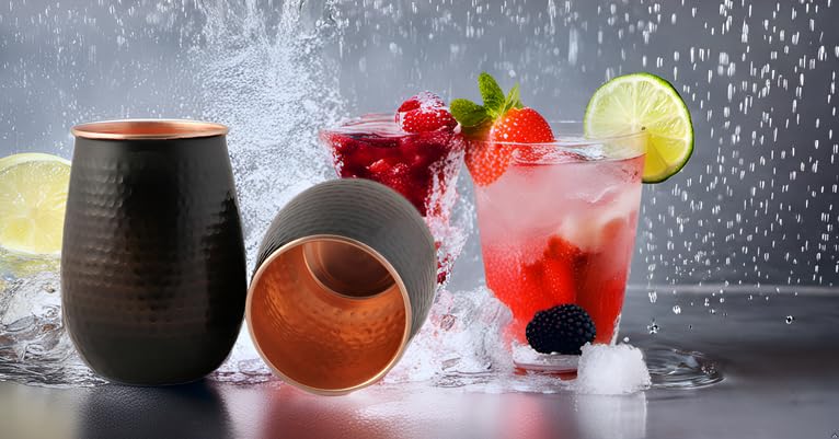 Staglife 20 Oz Black Matte Moscow Mule Pure Copper Tumbler Cups for Drinking Water, Genuine Copper Mugs for Moscow Mules, Hammered Real Solid Pure Copper Mug Cup, Gifts Set of 2, Large