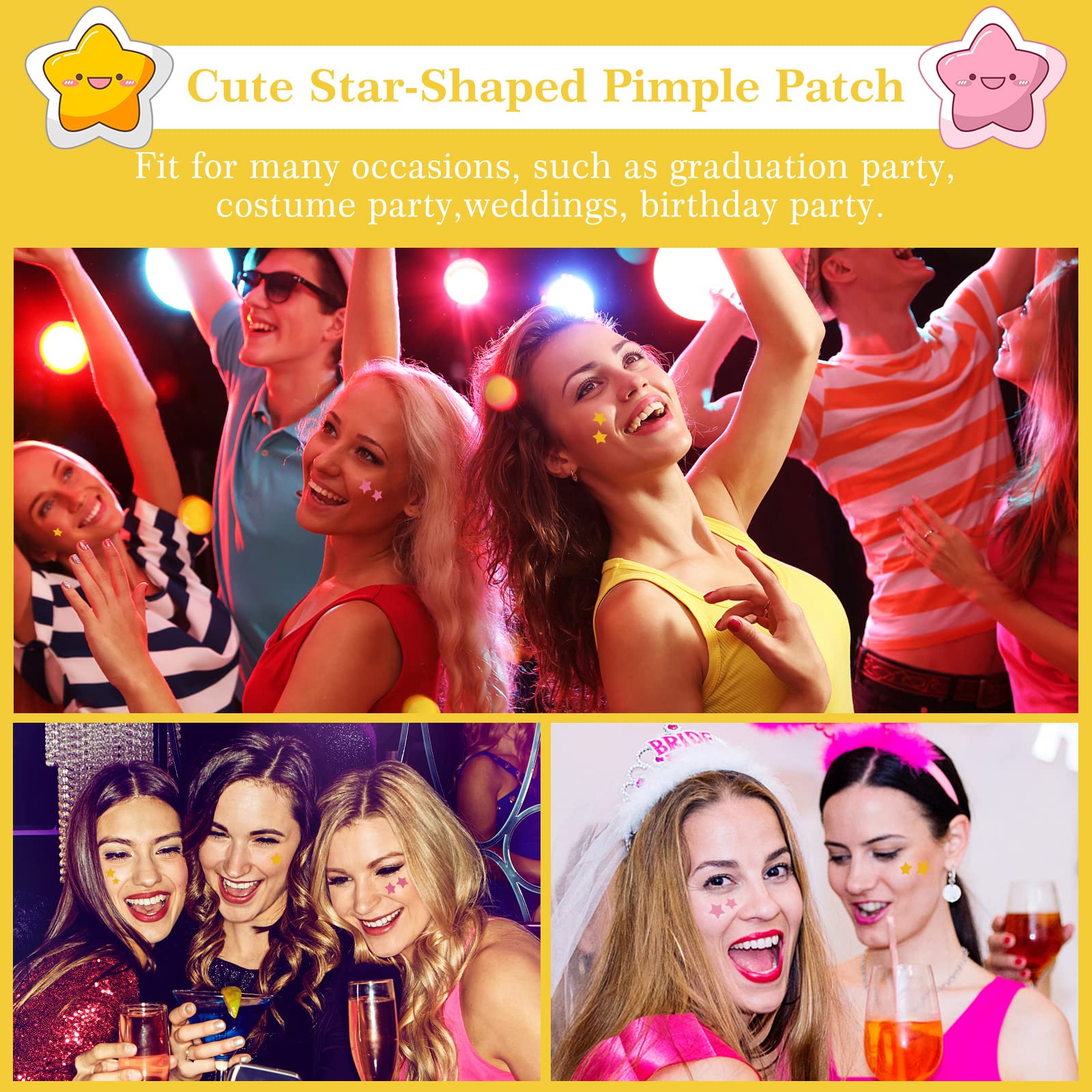Mandabloom Acne Patches Pimple Patches, Pink & Yellow Star Shaped Absorbing Cover Patch, Hydrocolloid For Face Zit Patch Dots, Add Tea Tree Oil, 112 14mm 12mm