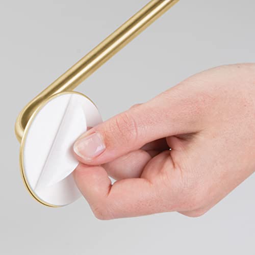 mDesign Metal Self Adhesive Towel Rack Hanger - Easy Mount Towel Bar - Stick On Towel Rod for Kitchen Walls, Cabinets, Door, or Mirrors - Use for Hand, Dish, Tea Towels - Omni Collection - Soft Brass