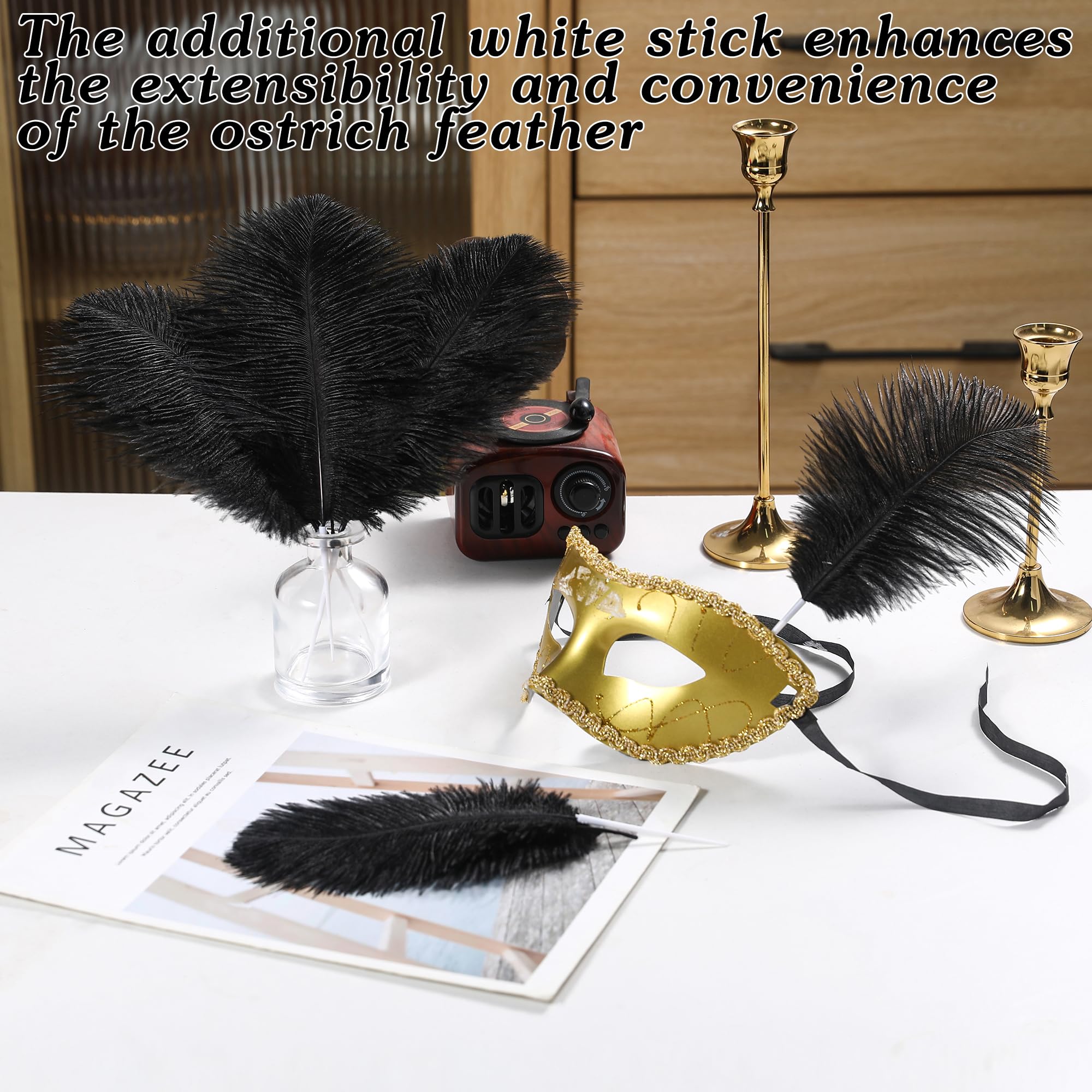 SOGUGOM Black Craft Ostrich Feathers - 30PCS 6-8 inch Ostrich Feathers Kit for Centerpieces, Kindergarten Crafts, Dream Catchers and DIY Projects(Black)