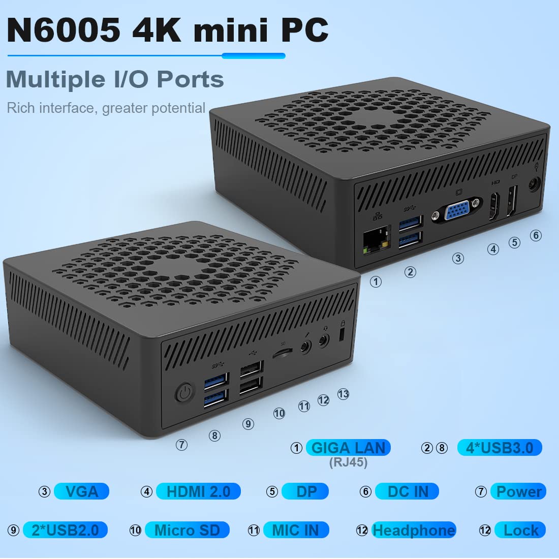 Mini Computer Desktop Windows 11 Pro Fanless Intel Pentium Silver Processor N6005(up to 3.3GHz) Mini Desktop 16GB DDR4 RAM 512GB SSD Support Triple Screen Display with 4K HDMI/DP/VGA Small Computer