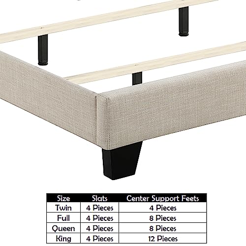 Rosevera Atherine Upholstered Bed Frame/Fabric Upholstered Bed Frame with Adjustable Headboard/Chesterfield-Styled/Rolled Head/Wood Slat Support/Easy Assembly,King,Natural Beige
