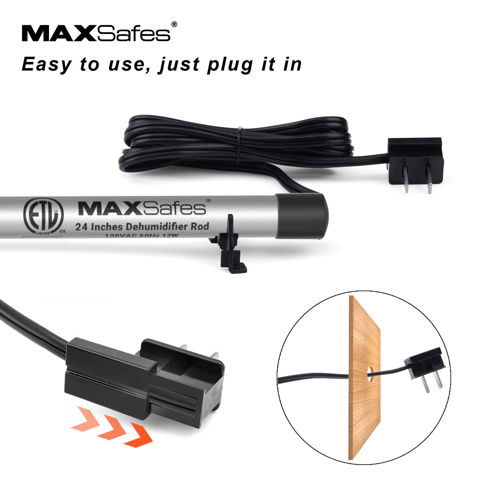 MAXSafes Gun Safe Dehumidifier Rod, Dry Rod - Easy Installation Plug-in Electric Dehumidifier Eliminates Moisture for Gun Safes & Cabinets, ETL Approved (24in)