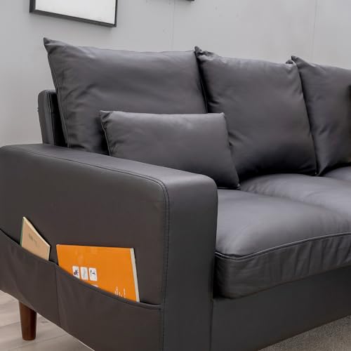 Panana Convertible Sectional Sofa Couch, 3 Seat L-Shaped Couch with Ottoman Set, Modern Balck Leather-Like Fabric Couches for Living Room, Office, Small Space (3 Seater with Ottoman)