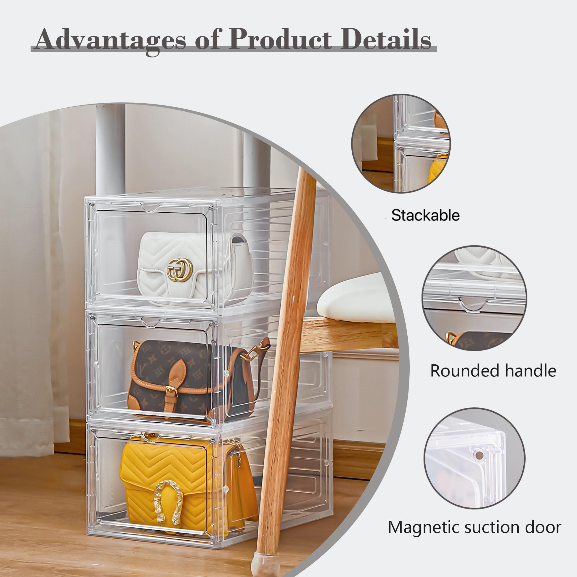 LXLXXL Storage Bins with Lids, 6 Pack Clear Plastic Storage Containers with Magnetic Acrylic Door, 19 Qt Stackable Storage Box for Home,Office Organizing