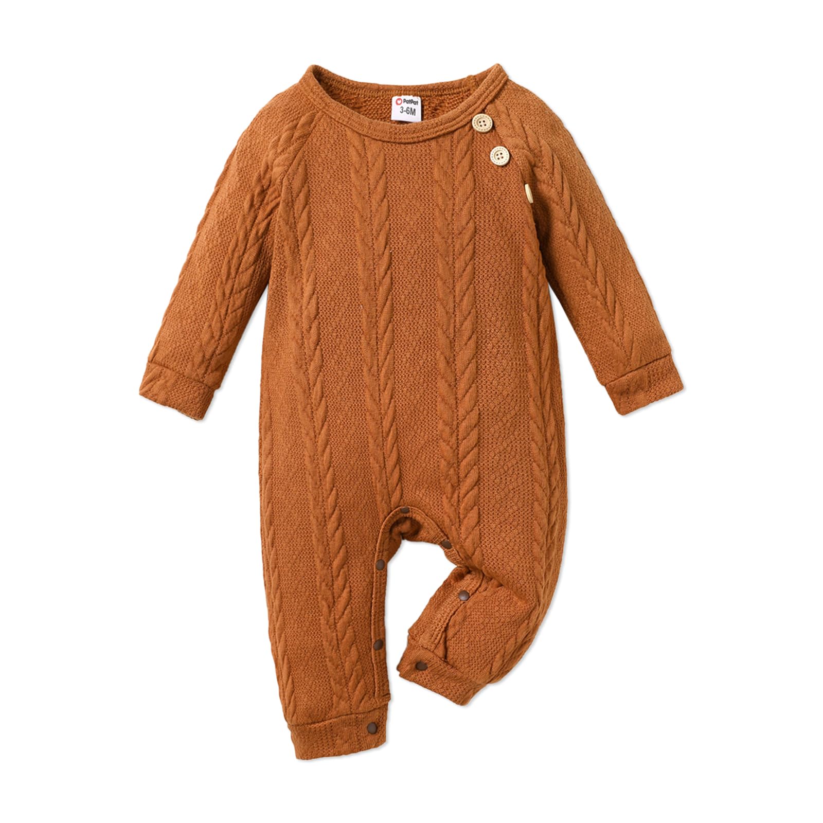 PATPAT Infant Baby Romper Long Sleeve Solid Cable Knit Sweater Jumpsuit One-Piece Outfit for Boys and Girls