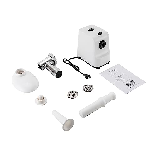 Meat Grinder, 1000W Stainless Steel Sausage Maker with 3 Plates, Sausage Stuffer Tube and Food Pusher, Meat Grinder Electric, for Home & Kitchen (White)