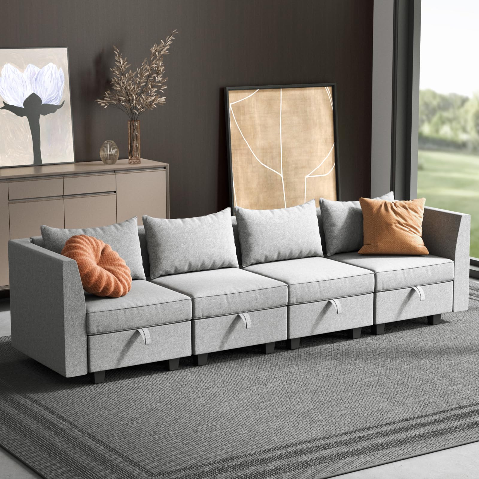 Skyday Modern Fabric Ottoman Module for Modular Sofa Customizable Sectional Sofa Couch Accent Armless Chair, Grey