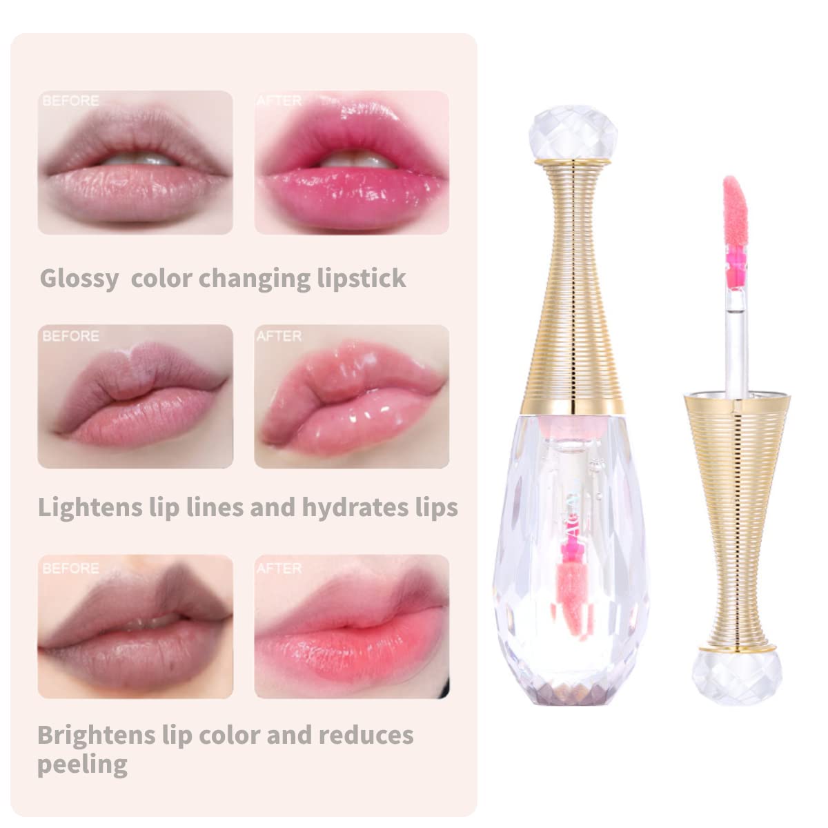 Miaritick 2 Pieces Color Changing Lip Oil Set, PH Color Change Lip Gloss, Tinted Lip Oil Glossy Lip Glow Set, Watery Lip Gloss Set (Color A)