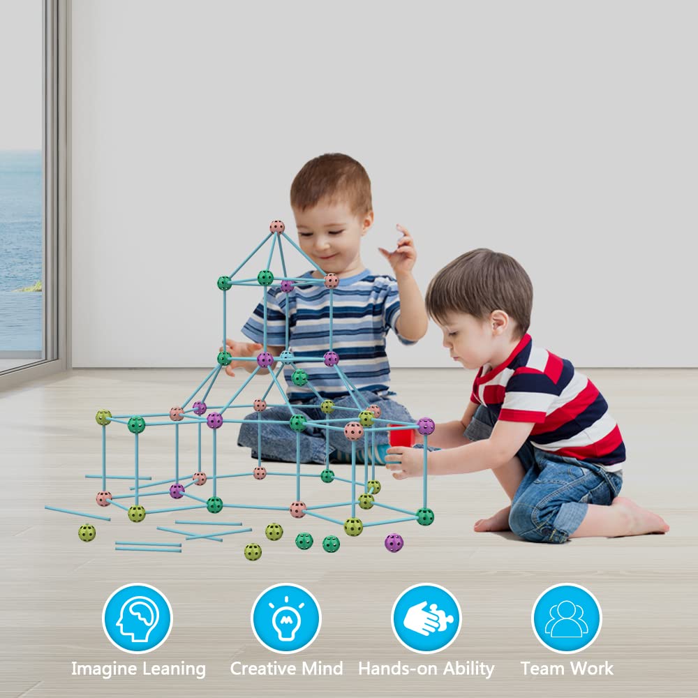 MIGWDPM 140 PCS Fort Building Kit for Kids, Ultimate Forts Builder for 3-14 Years Old, STEM Construction Toys, DIY Building Tents Gift for Kids, Creative Forts Toy Educational Learning Toys Teepee Kit