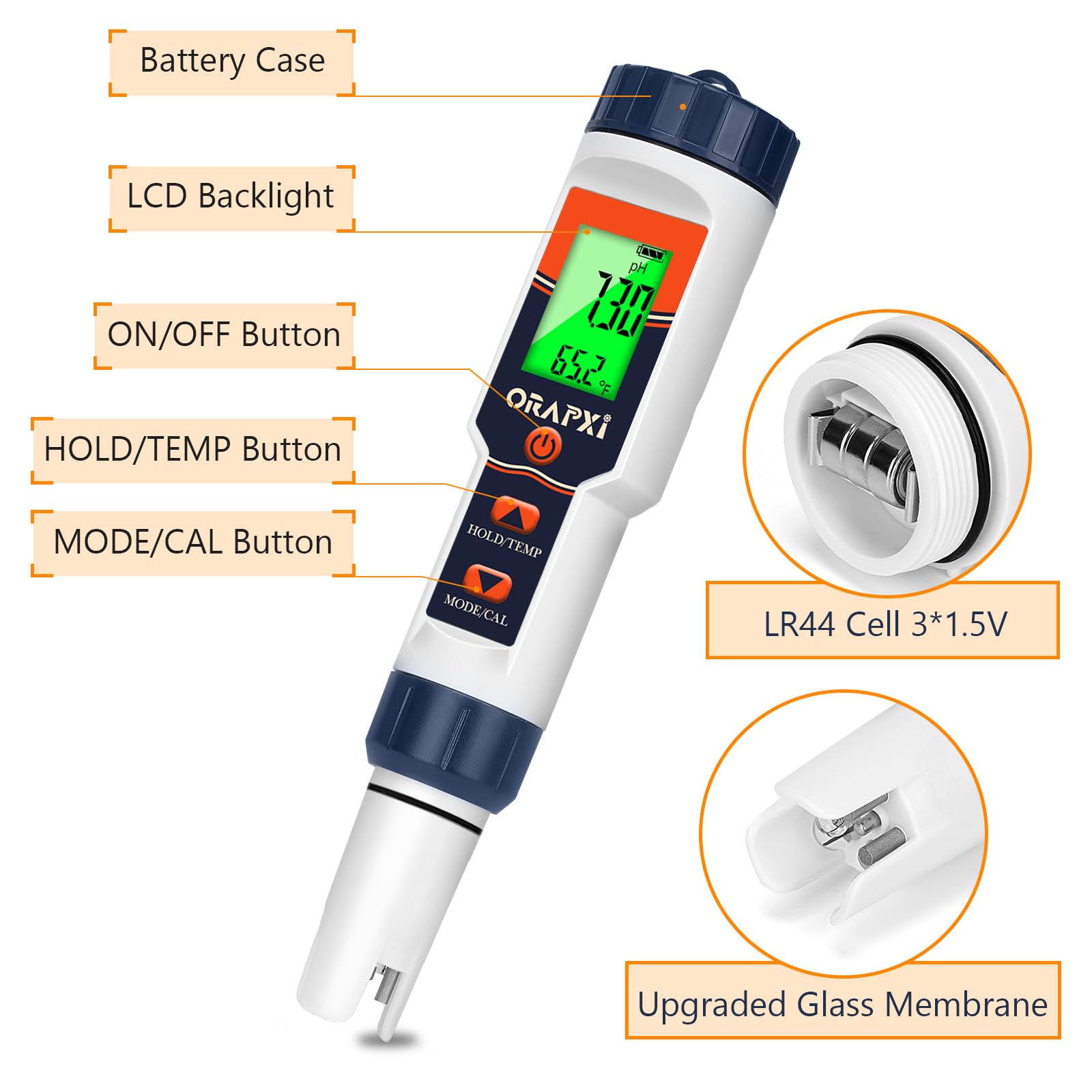 Pool Salt Tester pH Meter ORAPXI Salinity Meter and pH Tester PPM EC Meter with LCD Screen 5 in 1- Salt pH TDS EC Meter for Saltwater Pool, Hot Tubs, Spas, Aquarium, Hydroponics System, Home Brew